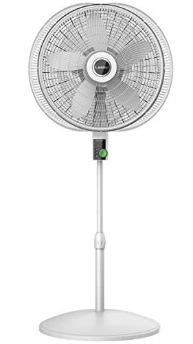 Lasko EcoQuiet Oscillating Pedestal Fan with Whisper Quiet DC Motor, 12 Speeds, 8 Hour Timer, Adjustable Height, Remote Control, White, S18705, Large