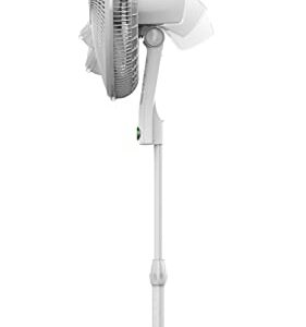 Lasko EcoQuiet Oscillating Pedestal Fan with Whisper Quiet DC Motor, 12 Speeds, 8 Hour Timer, Adjustable Height, Remote Control, White, S18705, Large