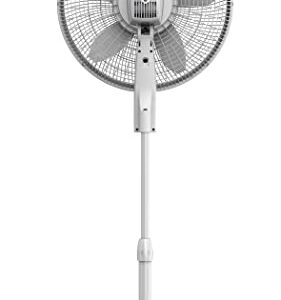 Lasko EcoQuiet Oscillating Pedestal Fan with Whisper Quiet DC Motor, 12 Speeds, 8 Hour Timer, Adjustable Height, Remote Control, White, S18705, Large