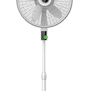 Lasko EcoQuiet Oscillating Pedestal Fan with Whisper Quiet DC Motor, 12 Speeds, 8 Hour Timer, Adjustable Height, Remote Control, White, S18705, Large