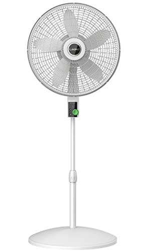 Lasko EcoQuiet Oscillating Pedestal Fan with Whisper Quiet DC Motor, 12 Speeds, 8 Hour Timer, Adjustable Height, Remote Control, White, S18705, Large