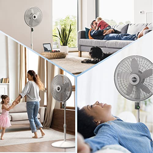 Lasko EcoQuiet Oscillating Pedestal Fan with Whisper Quiet DC Motor, 12 Speeds, 8 Hour Timer, Adjustable Height, Remote Control, White, S18705, Large