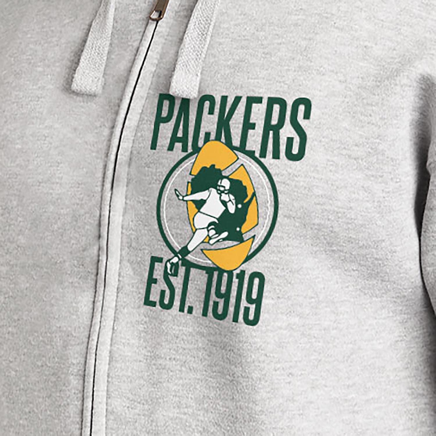 Junk Food Standard Soft Full Zip Hooded Fleece, Unisex Fit, Green Bay Packers-Athletic Heather, Large, Grey