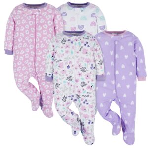 onesies brand baby girl's 4-pack sleep 'n play footies multi pack, rainbows, 6-9 months