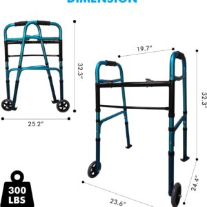 UNLICON- Mobility Heavy Duty Folding Walker for Seniors，Bariatric Walker with 5 Inches Wheels for Seniors Wide Walker Supports up to 300 lbs