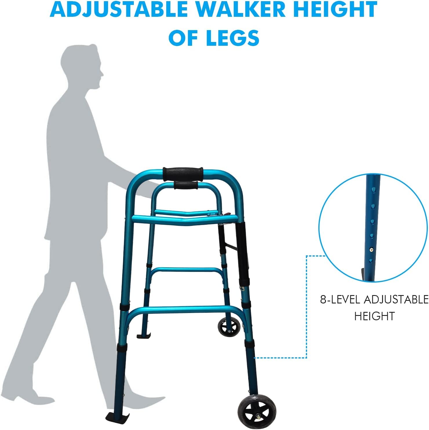 UNLICON- Mobility Heavy Duty Folding Walker for Seniors，Bariatric Walker with 5 Inches Wheels for Seniors Wide Walker Supports up to 300 lbs