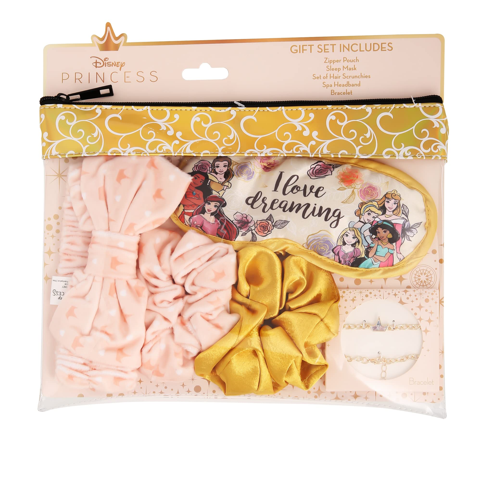 Disney Princess Girls Gift Set - Girls Spa Set Includes Pouch, Sleep Mask, Hair Scrunchies and Spa Headband Accessories