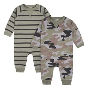 gerber baby boys 2-pack long leg romper, green, 3-6 months