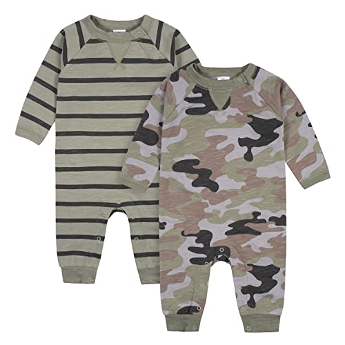 Gerber Baby Boys 2-Pack Long Leg Romper, Green, 3-6 Months