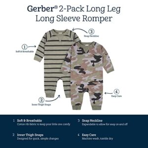 Gerber Baby Boys 2-Pack Long Leg Romper, Green, 3-6 Months