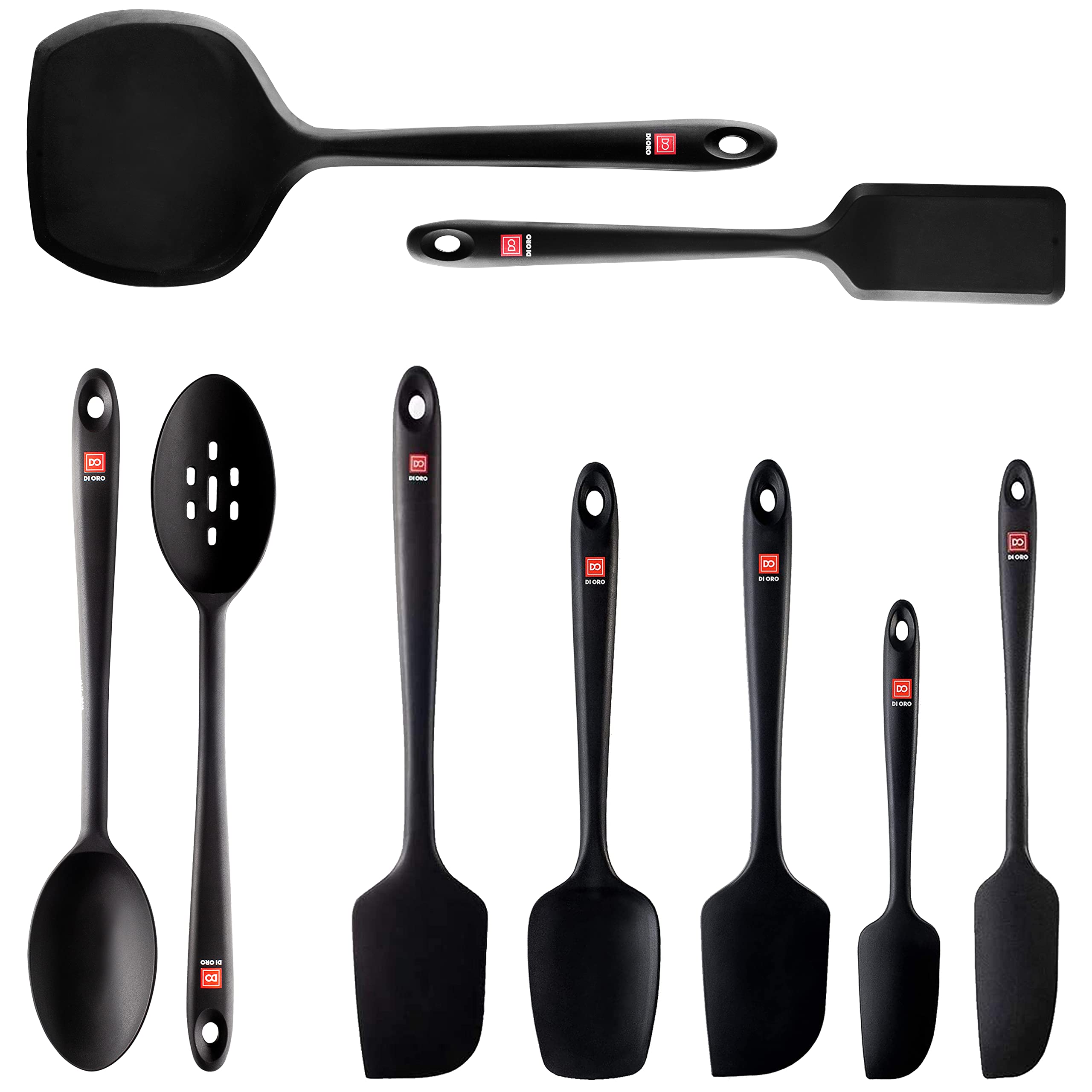 DI ORO 9-Piece Silicone Kitchen Utensil Set - 600°F Heat-Resistant Nonstick Flexible Seamless Silicone Turner Spatulas, Spoons, & Ladle - Nonstick Cookware Safe Tools for Baking & Cooking - BPA Free