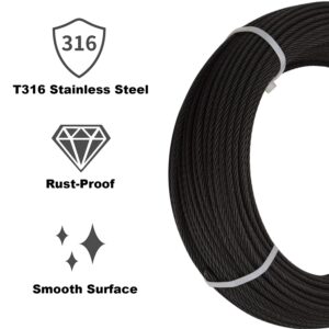 Challcrea 1/8 Stainless Steel Cable, Wire Rope, for Cable Railing Hardware Kit, for Black Cable Railing System, Aircraft Cable, T316 Marine Grade, 7x7 Strands Construction, 200ft