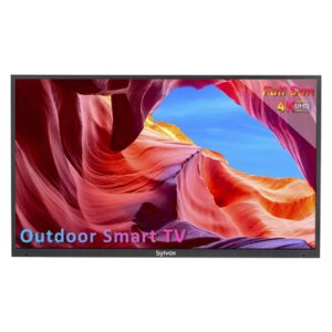 sylvox 75 inch outdoor tv, 2000 nits full sun led outdoor tv, 4k uhd smart television ip55 waterproof, high brightness, atsc & ntsc tuner, support bluetooth & 2.4g wifi, for outside & backyard