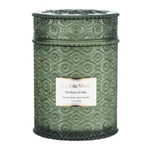 la jolie muse scented candles eucalyptus & sage, large wood wicked candles, decorative candles in glass, natural soy wax, 19.4oz 90hours