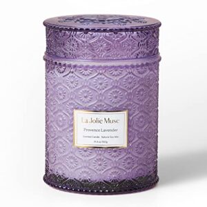 la jolie muse lavender candle, large natural soy candle, 90 hours burning time, wood wicked candle, aromatherapy candle gifts for women, luxury candles for home