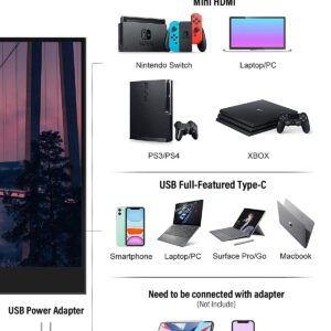 YOUYUANLTD 15.6 inch Portable Monitor Full HD IPS HDMI FHD 1920x1080 144Hz Screen for Gaming Laptop Computer Phone Xbox PS4 PS5,Switch,Working Display with Dual Speakers,Black