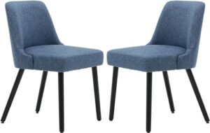 minceta dining chair,morden wood leg upholstered kitchen chair set of 2,performance fabric in navy