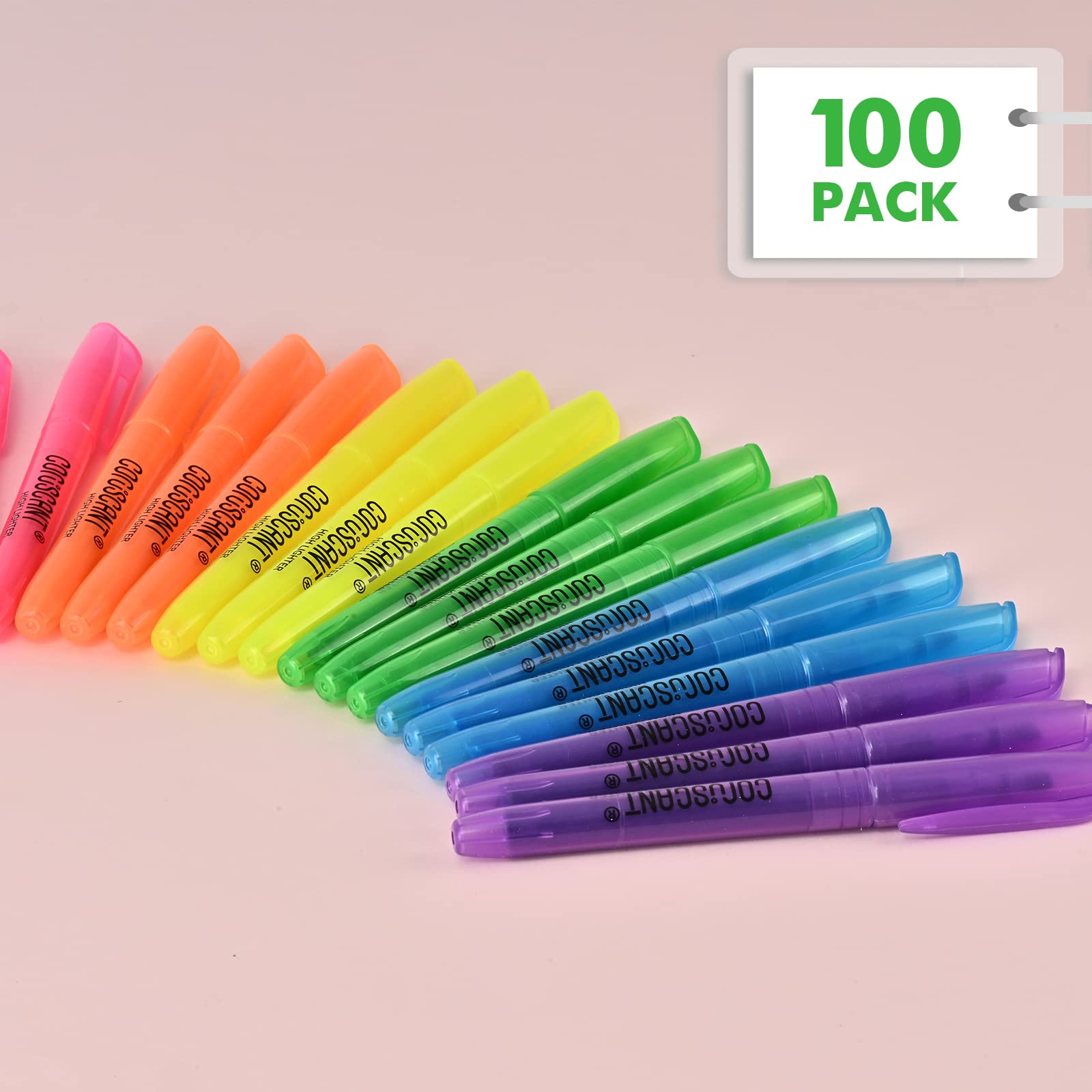 Highlighter - 100 pack color highlighter, color transparent visible fluorescent pen shell, wide chisel point mark, fluorescent pen, school, office