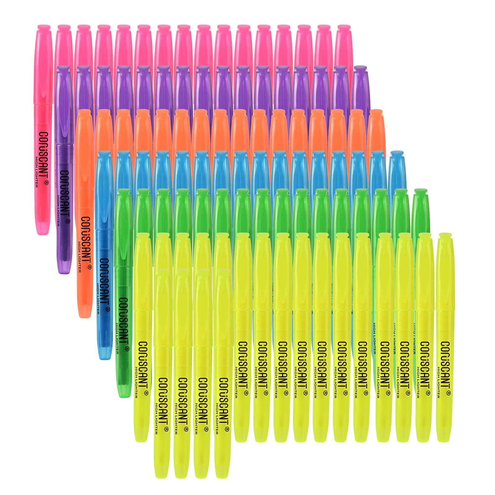 Highlighter - 100 pack color highlighter, color transparent visible fluorescent pen shell, wide chisel point mark, fluorescent pen, school, office