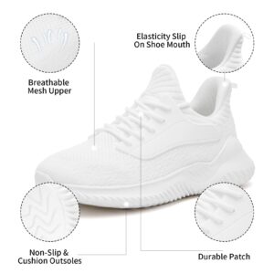 VIPSUPER Womens Tennis Shoes Walking Sneakers - Memory Foam Nursing Running Gym Athletic Workout Slip On Comfort Work Shoe Lightweight All White Size 11 US