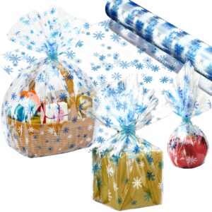 teling christmas cellophane wrap roll 100 ft long 32 inch wide 3.1 mil clear wrapping paper plastic gift basket wrap cellophane gift wrap for xmas candy treat arts crafts (snowflake pattern)