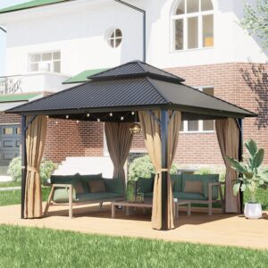 bps hardtop gazebo 12' x 12' outdoor tent shelter canopy with netting for patio, garden, yard and party