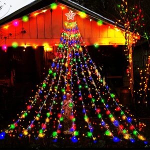 aokudoni outdoor christmas decorations 12.6ft 350led waterfall lights, 8 modes christmas lights, christmas decorations for tree, outdoor christmas lights for house tree holiday party, multicolor