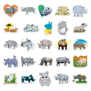 Cute Rhino Stickers,Cartoon 50 PCS Funny Rhinoceros Animal Vinyl Stickers,Laptops Water Bottles Computer Skateboard Journal Sticker Decals for Kids Teens Girls