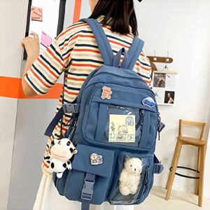 Stylifeo Kawaii Backpack with Cute Bear Plush Kawaii Pin Accessories Large Capacity Aesthetic School Bags Cute Bookbag for Girls Teen(Blue)