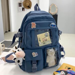 Stylifeo Kawaii Backpack with Cute Bear Plush Kawaii Pin Accessories Large Capacity Aesthetic School Bags Cute Bookbag for Girls Teen(Blue)