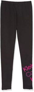 calvin klein girls' legacy performance leggings, black/pink, 8-10