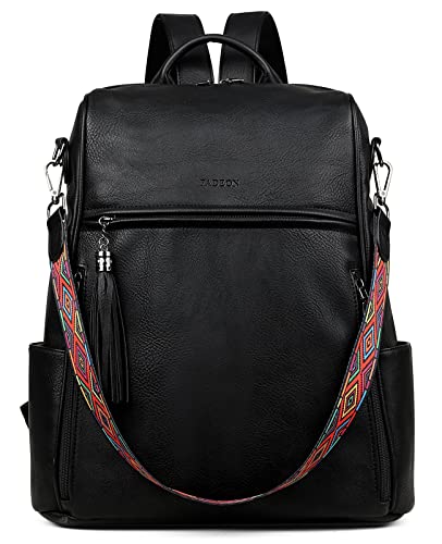 FADEON Laptop Backpack Purse for Women Large Designer PU Leather Laptop Bag, Ladies Computer Shoulder Bags