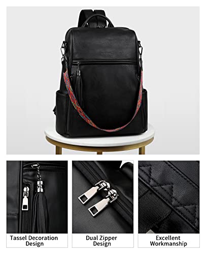 FADEON Laptop Backpack Purse for Women Large Designer PU Leather Laptop Bag, Ladies Computer Shoulder Bags