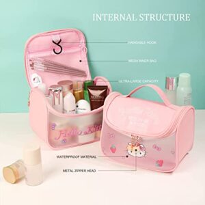 Large Capacity Cosmetic Bag Travel Make up Bag Toiletry Pouch Packing Bag with Zipper Accessory Organizer for Women (Pink-A)