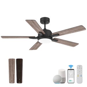 cumilo 52" smart ceiling fans with lights remote,quiet dc motor,outdoor indoor modern farmhouse ceiling fan,dimmable,6-speed,wifi alexa,app workable,matte black for bedroom,living room,patio,porch