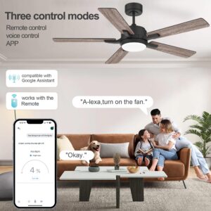 cumilo 52" Smart Ceiling Fans with Lights Remote,Quiet DC Motor,Outdoor Indoor Modern Farmhouse Ceiling Fan,Dimmable,6-Speed,WIFI Alexa,APP workable,Matte Black for Bedroom,Living Room,Patio,Porch