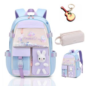 cute bunny backpack, kawaii bunny backpacks girls,back to school large capacity waterproof bookbag for grades 1-6 bags(blue)