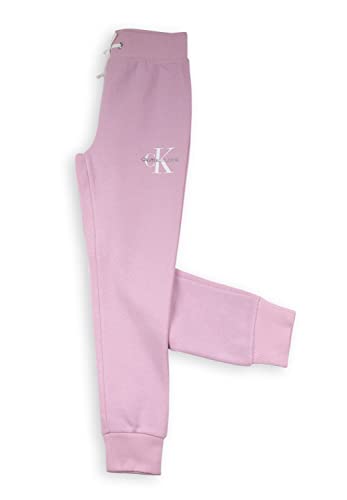 Calvin Klein Girls' Logo Sweatpants, Fleece Joggers with Ribbed Cuffs & Waistband, Honeysuckle, 16