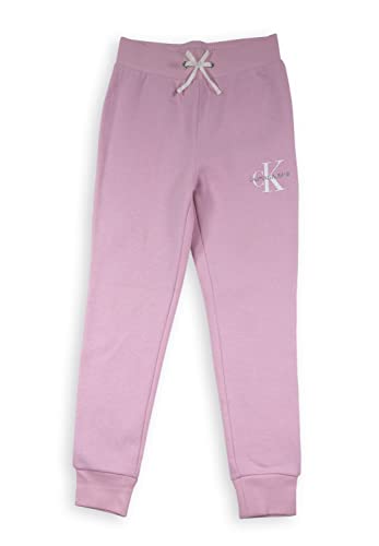 Calvin Klein Girls' Logo Sweatpants, Fleece Joggers with Ribbed Cuffs & Waistband, Honeysuckle, 16