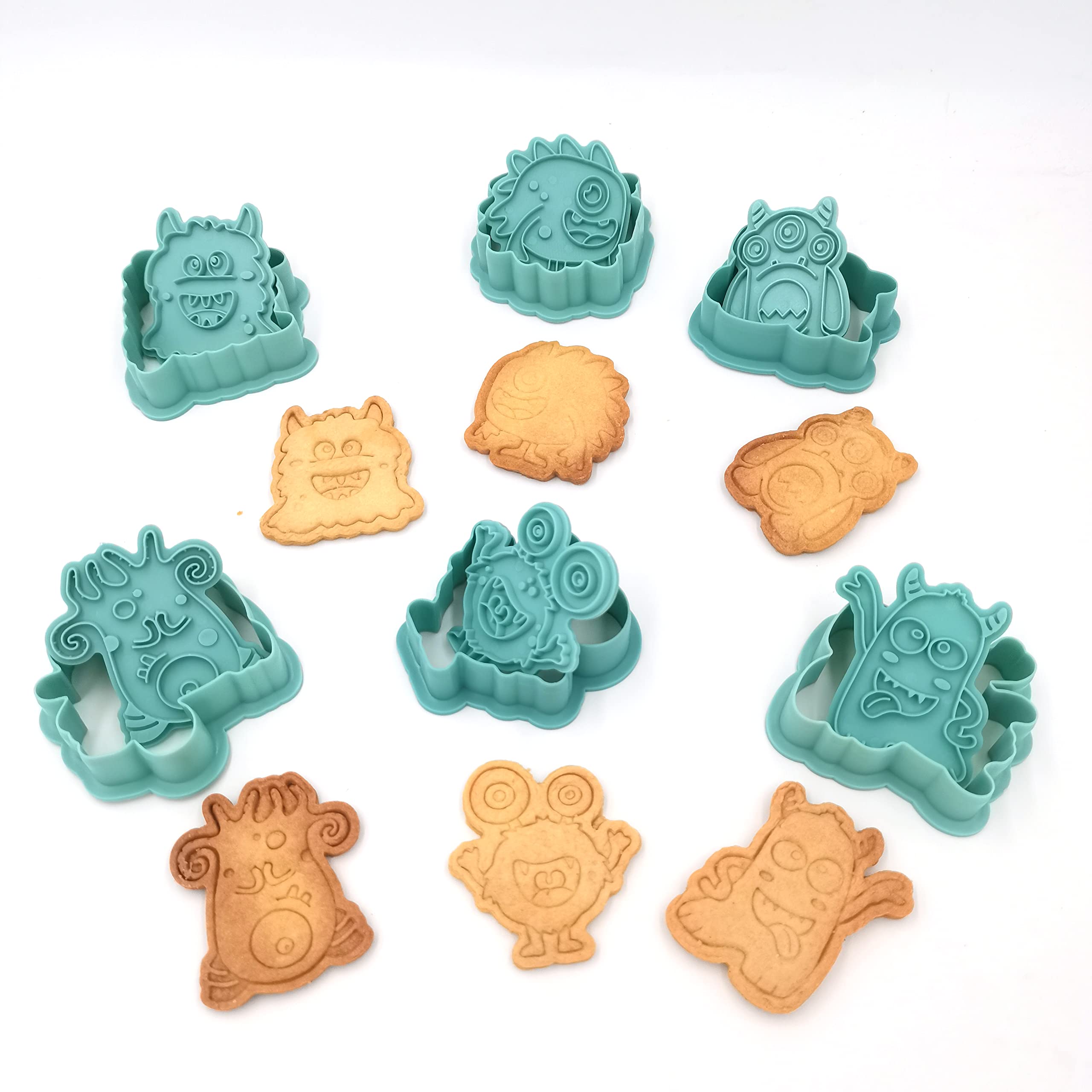 Gobaker 3D Cute Monster Cookie Cutters, Planet Outer Space Fondant Stamper Set, Biscuit Cake Baking Mold for Party Supplies,6pcs