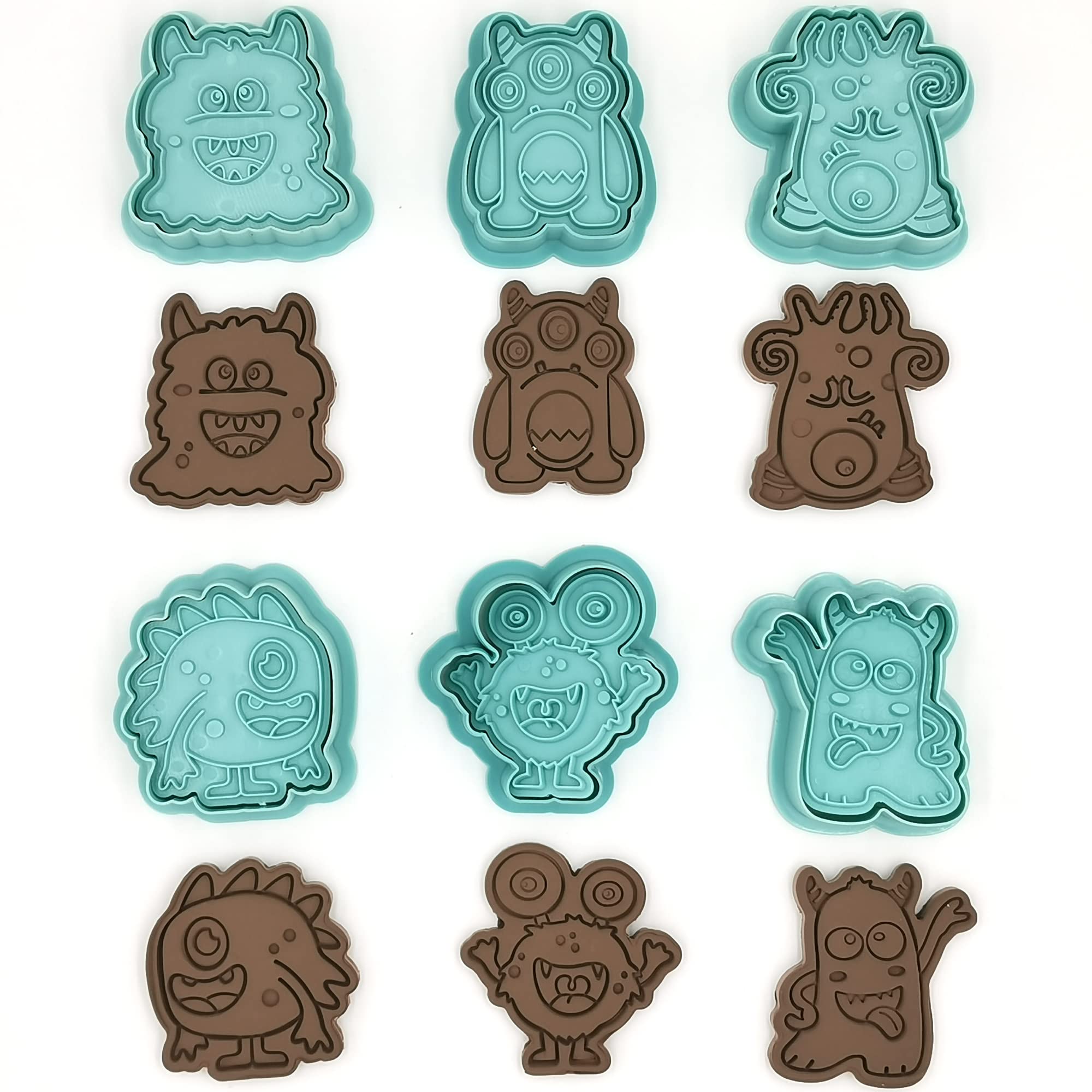 Gobaker 3D Cute Monster Cookie Cutters, Planet Outer Space Fondant Stamper Set, Biscuit Cake Baking Mold for Party Supplies,6pcs