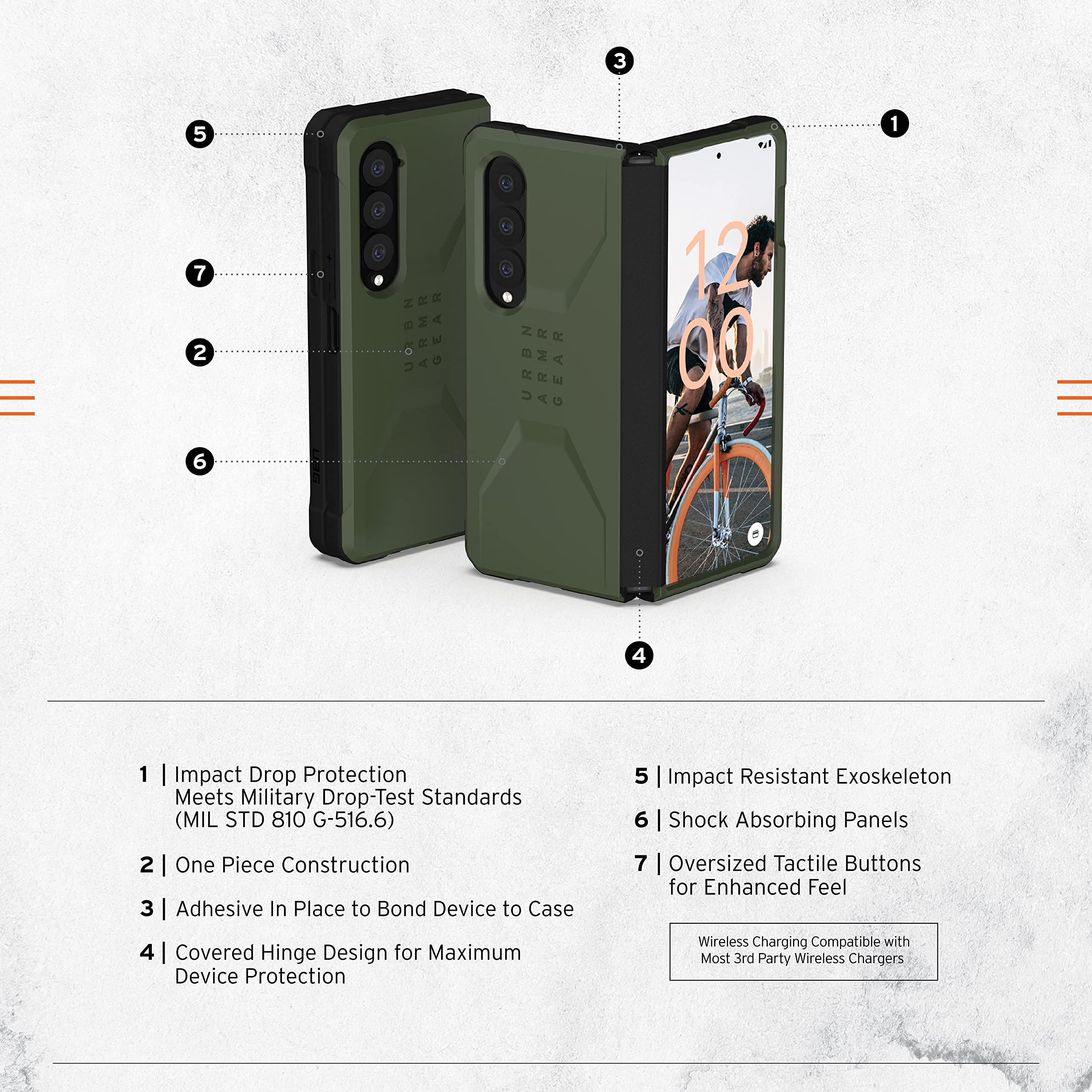 URBAN ARMOR GEAR UAG Designed for Samsung Galaxy Z Fold 4 Case 2022 Green Olive Civilian Sleek Ultra-Thin Shock-Absorbent Protective Cover