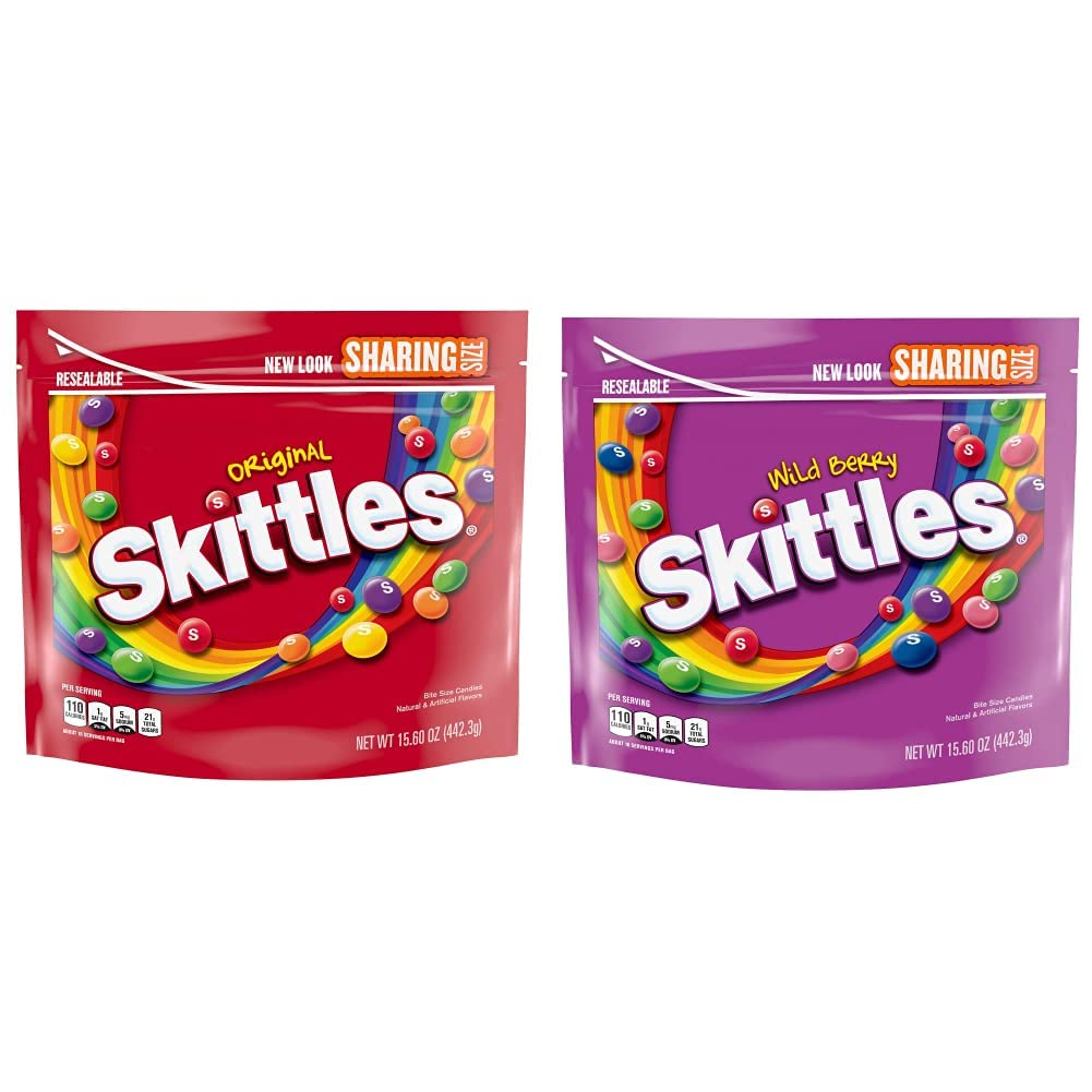 SKITTLES Original Candy Sharing Size Bag, 15.6 Ounces Skittles, Wild Berry Candy Sharing Size Bag, 15.6 oz