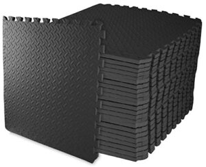 signature fitness puzzle exercise mat with eva foam interlocking tiles, black, 3/4” thick, 24 tiles, 96 sq ft