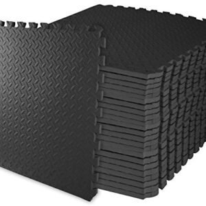 Signature Fitness Puzzle Exercise Mat with EVA Foam Interlocking Tiles, Black, 3/4” Thick, 24 Tiles, 96 Sq Ft