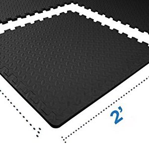 Signature Fitness Puzzle Exercise Mat with EVA Foam Interlocking Tiles, Black, 3/4” Thick, 24 Tiles, 96 Sq Ft