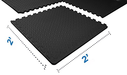 Signature Fitness Puzzle Exercise Mat with EVA Foam Interlocking Tiles, Black, 3/4” Thick, 24 Tiles, 96 Sq Ft