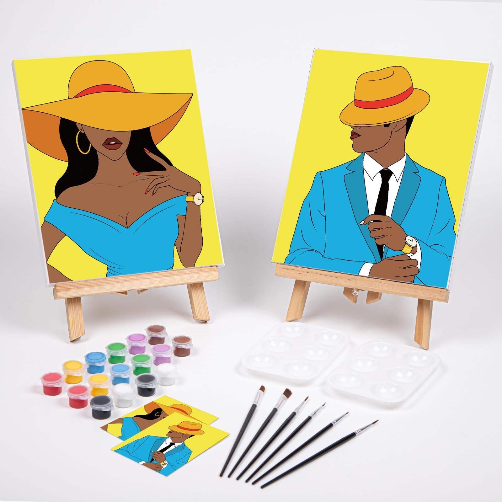 VOCHIC Couples Paint Party Kits Pre Drawn Canvas for Adults for Paint and Sip Date Night Games for Couples Painting kit 8x10 Elegant Ladies Gentlemen (2 Pack) Valentine's Day