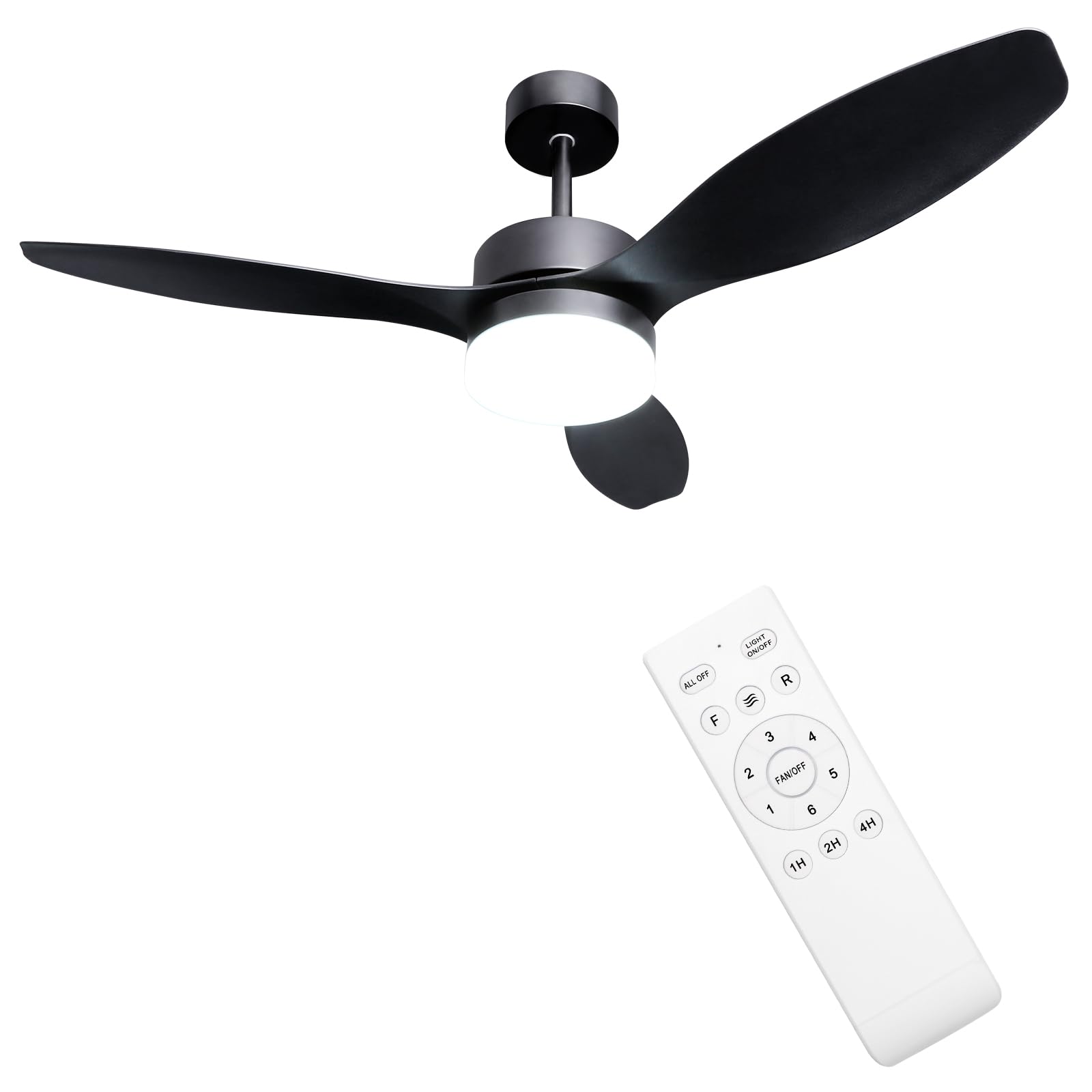 Ohniyou 52'' Ceiling Fan with Lights Remote Control,Outdoor Ceiling Fans for Patio with Light,Black Ceiling Fan Light for Bedroom Kitchen Nursery Conference