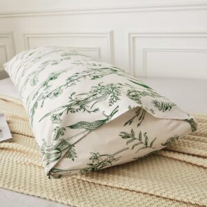 Green Flower Body Pillow Cover 20x54 Body Pillow Cover Dark Green Branches Flower Long Body Pillow Cover Country Style Farmhosue Decor Body Pillow Case Cover with Pocket Closure(Body,Branch)